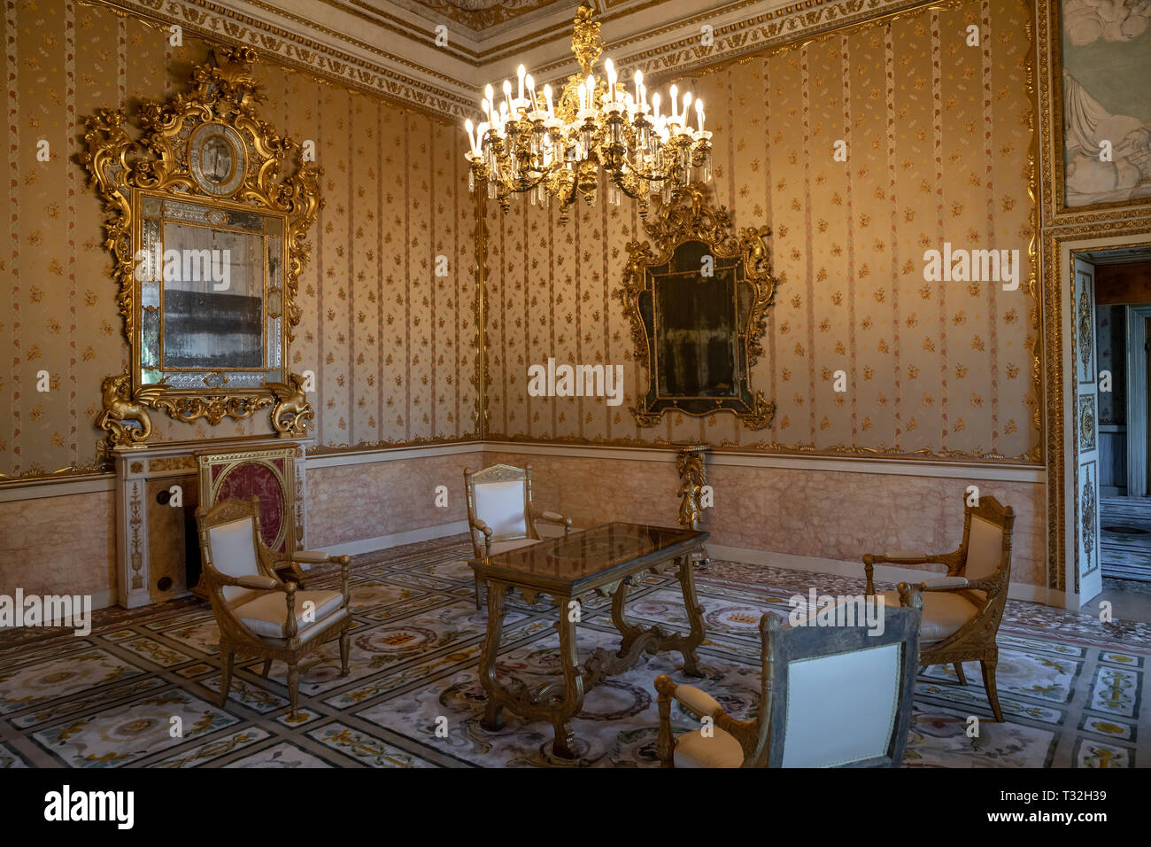 Venice, Italy - June 30, 2018: Panoramic view of hall interior and arts ...
