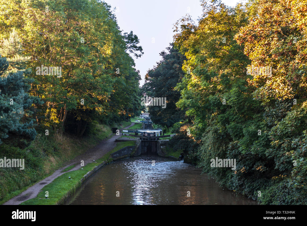 Looking up the famous Audlem lock flight from Snows Bridge, Shropshire ...