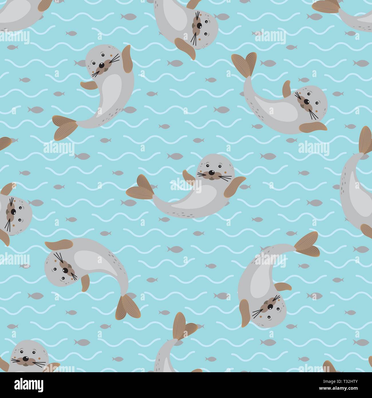 Vector seamless pattern with Happy Cute seal animal 10 eps Stock Vector ...