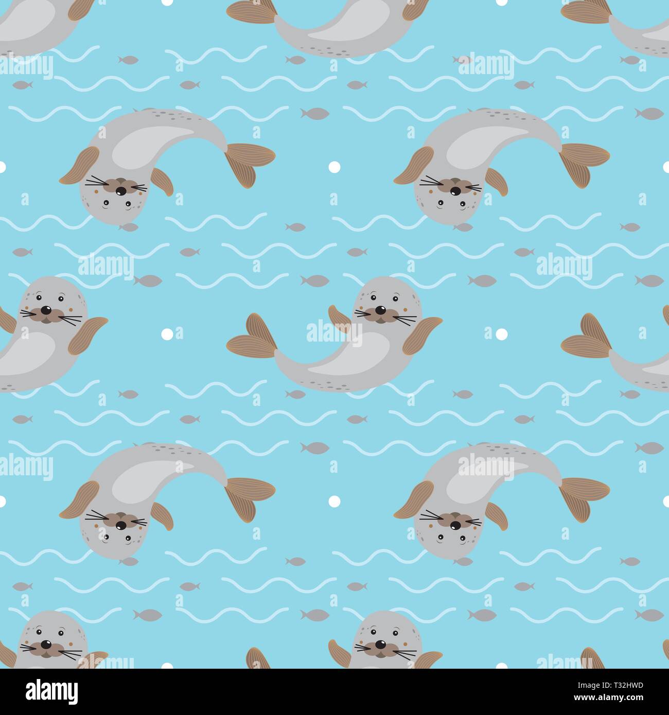 Wild animal print. seamless pattern with Happy Cute seal animal 10 eps ...