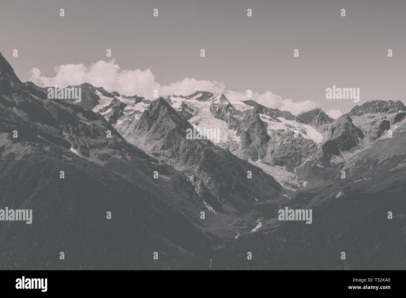 Panorama view of dramatic blue sky and mountains scene in national park ...