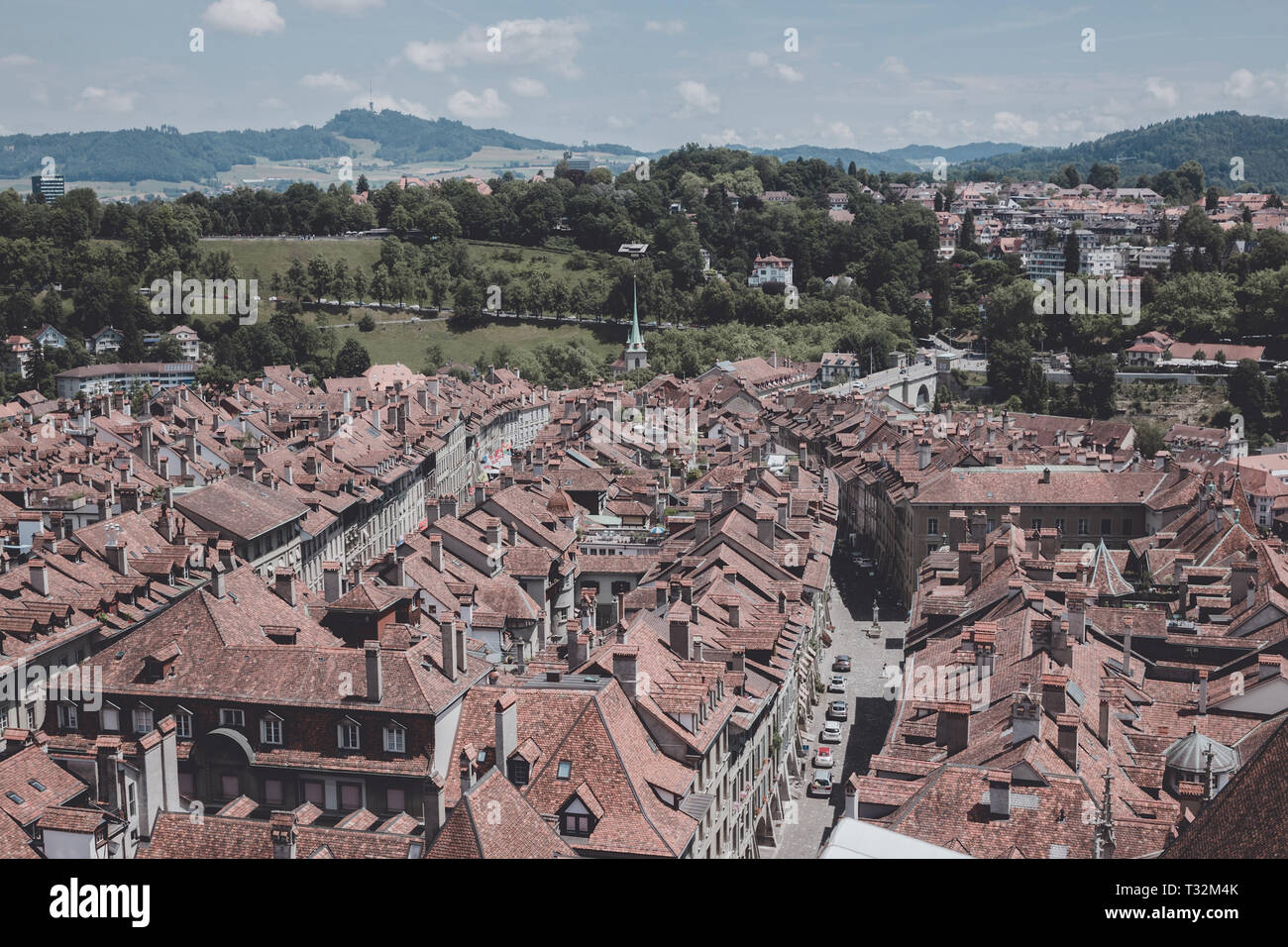 Aerial view of historic Bern city center from Bern Minster, Switzerland ...