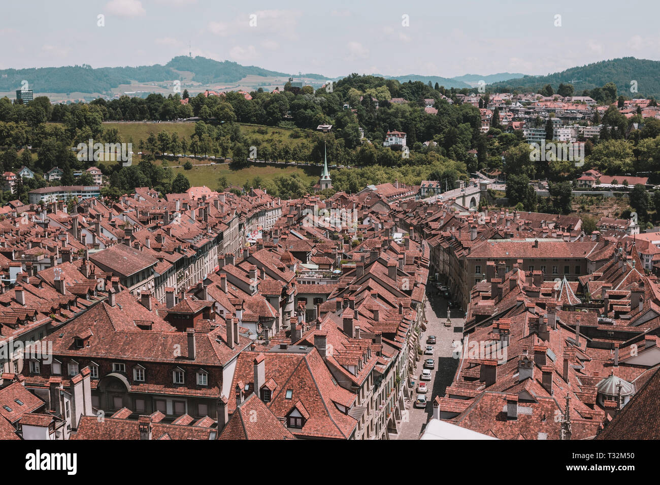 Aerial view of historic Bern city center from Bern Minster, Switzerland ...
