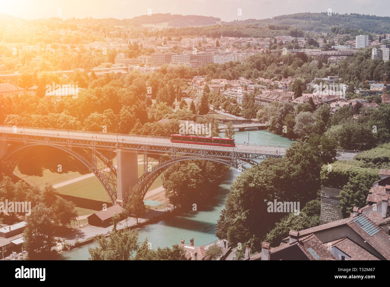 Aerial view of historic Bern city center from Bern Minster, Switzerland ...