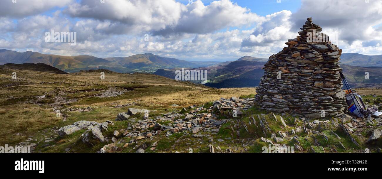 The large stone cairn on High Spy Stock Photo - Alamy