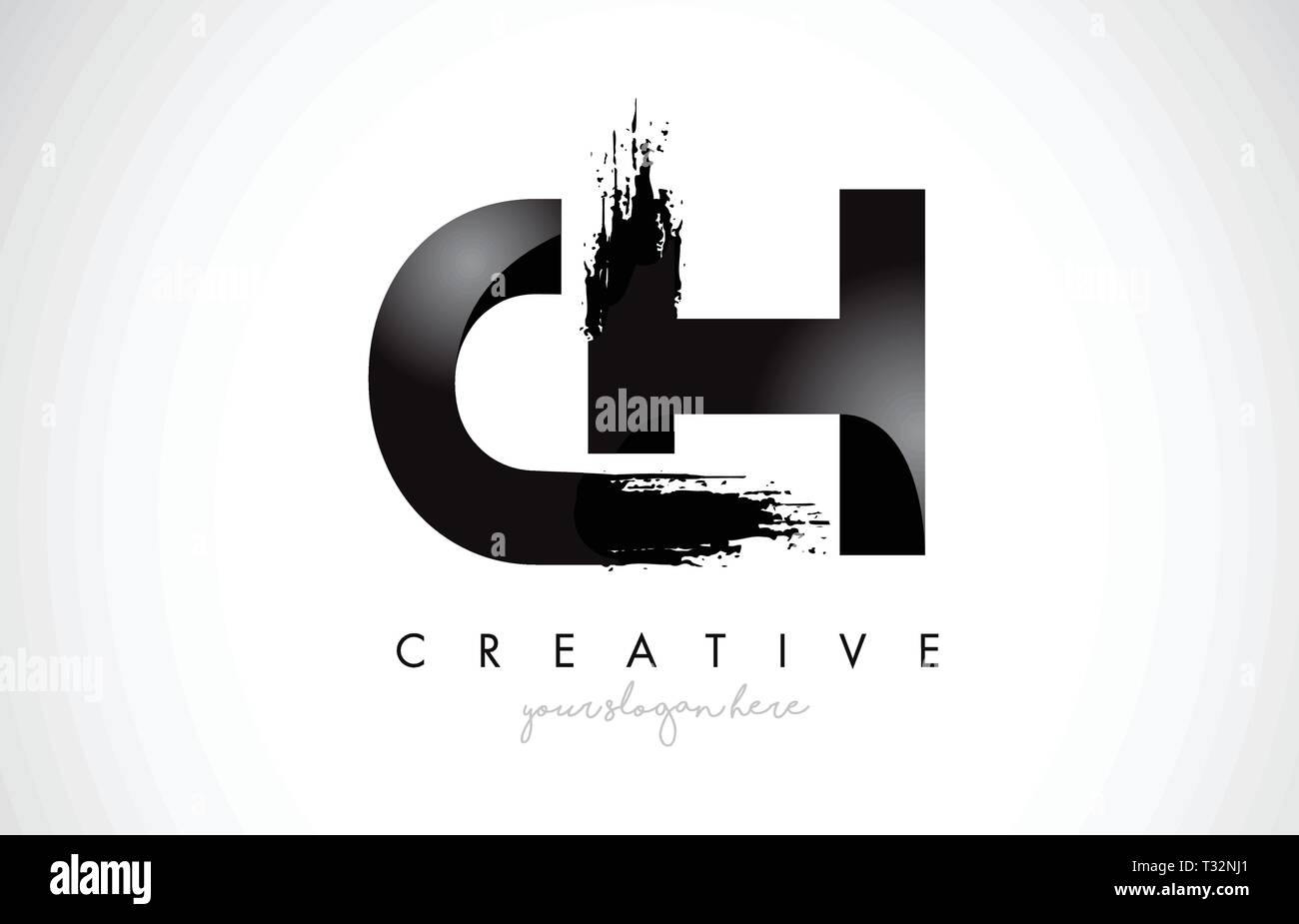 CH Letter Design with Brush Stroke and Modern 3D Look Vector ...