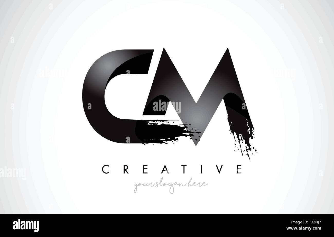 CM Letter Design with Brush Stroke and Modern 3D Look Vector ...