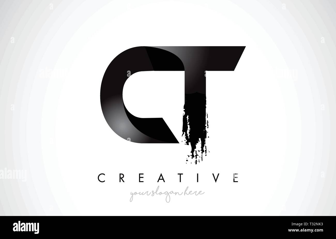 CT Letter Design with Brush Stroke and Modern 3D Look Vector ...