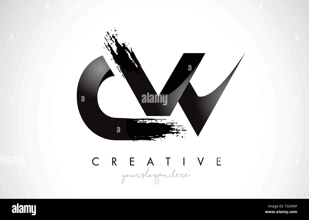 CW Letter Design with Brush Stroke and Modern 3D Look Vector ...