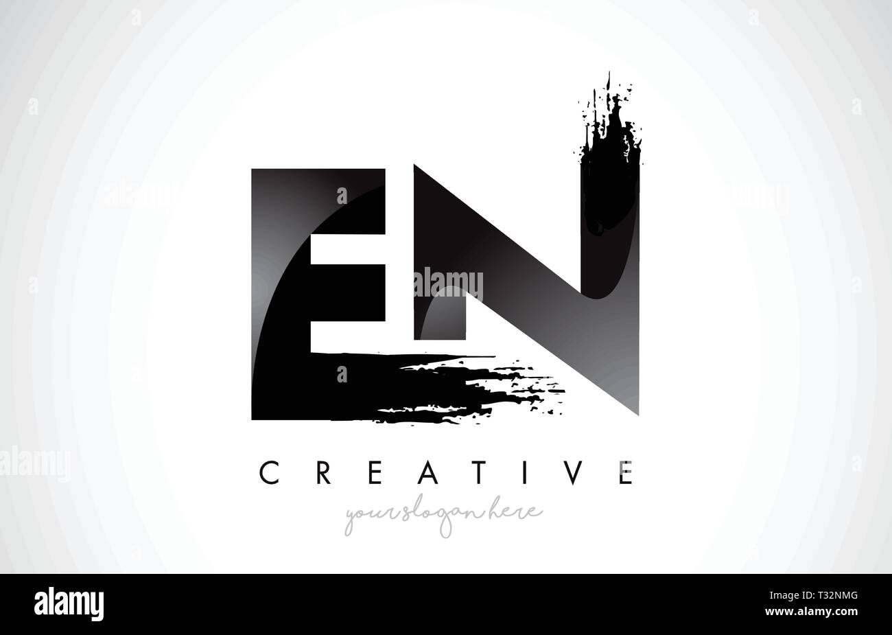 EN Letter Design with Brush Stroke and Modern 3D Look Vector ...