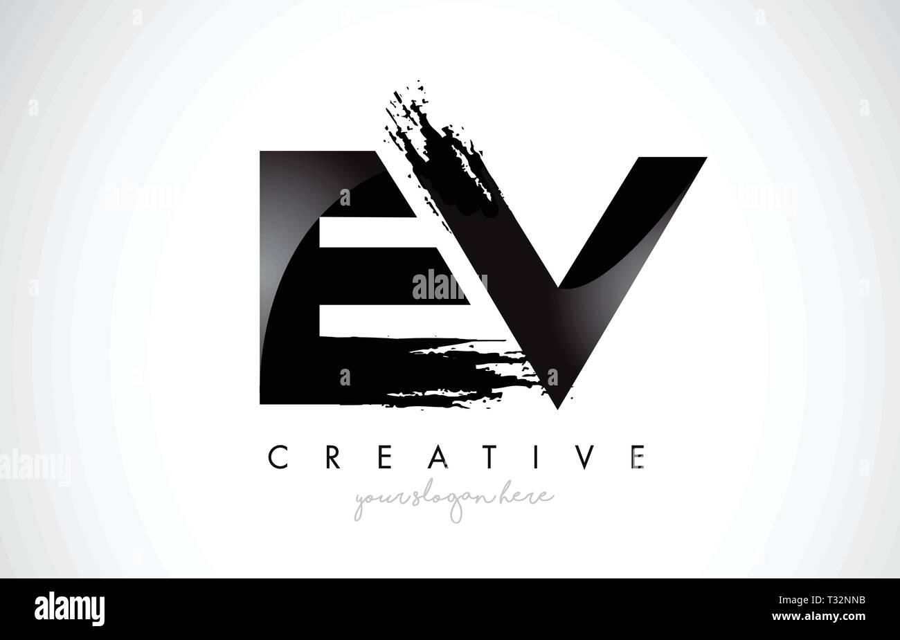 EV Letter Design with Brush Stroke and Modern 3D Look Vector ...