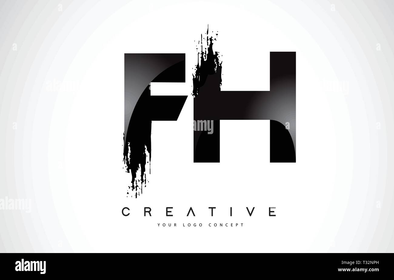 FH Letter Design with Brush Stroke and Modern 3D Look Vector ...