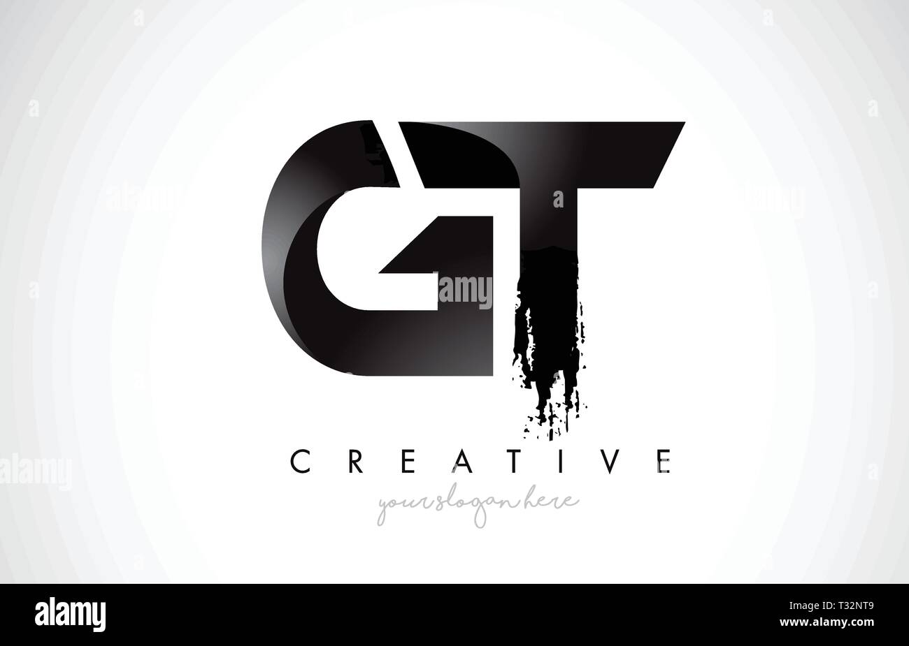 GT Letter Design with Brush Stroke and Modern 3D Look Vector ...