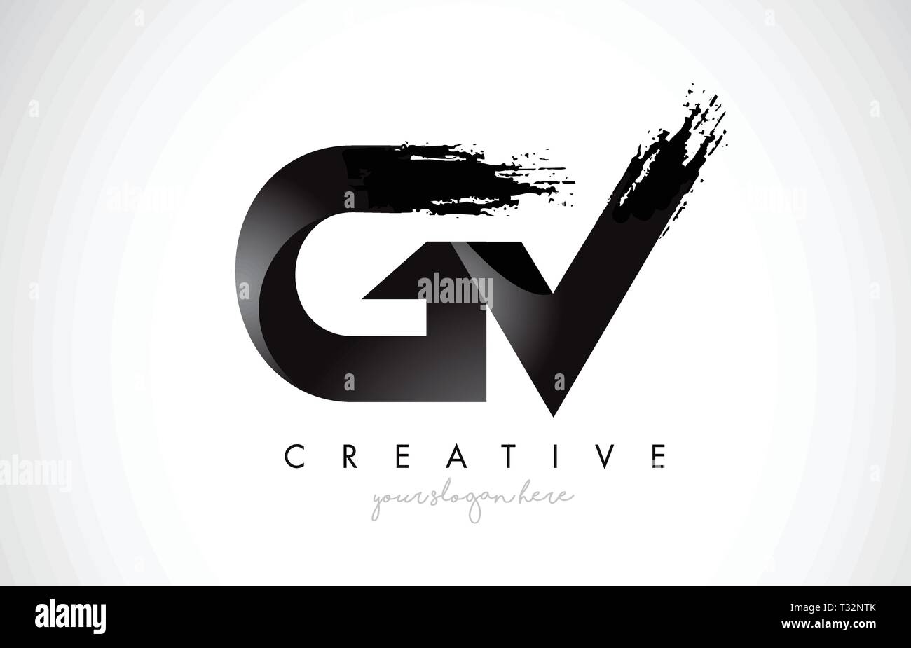 GV Letter Design with Brush Stroke and Modern 3D Look Vector ...