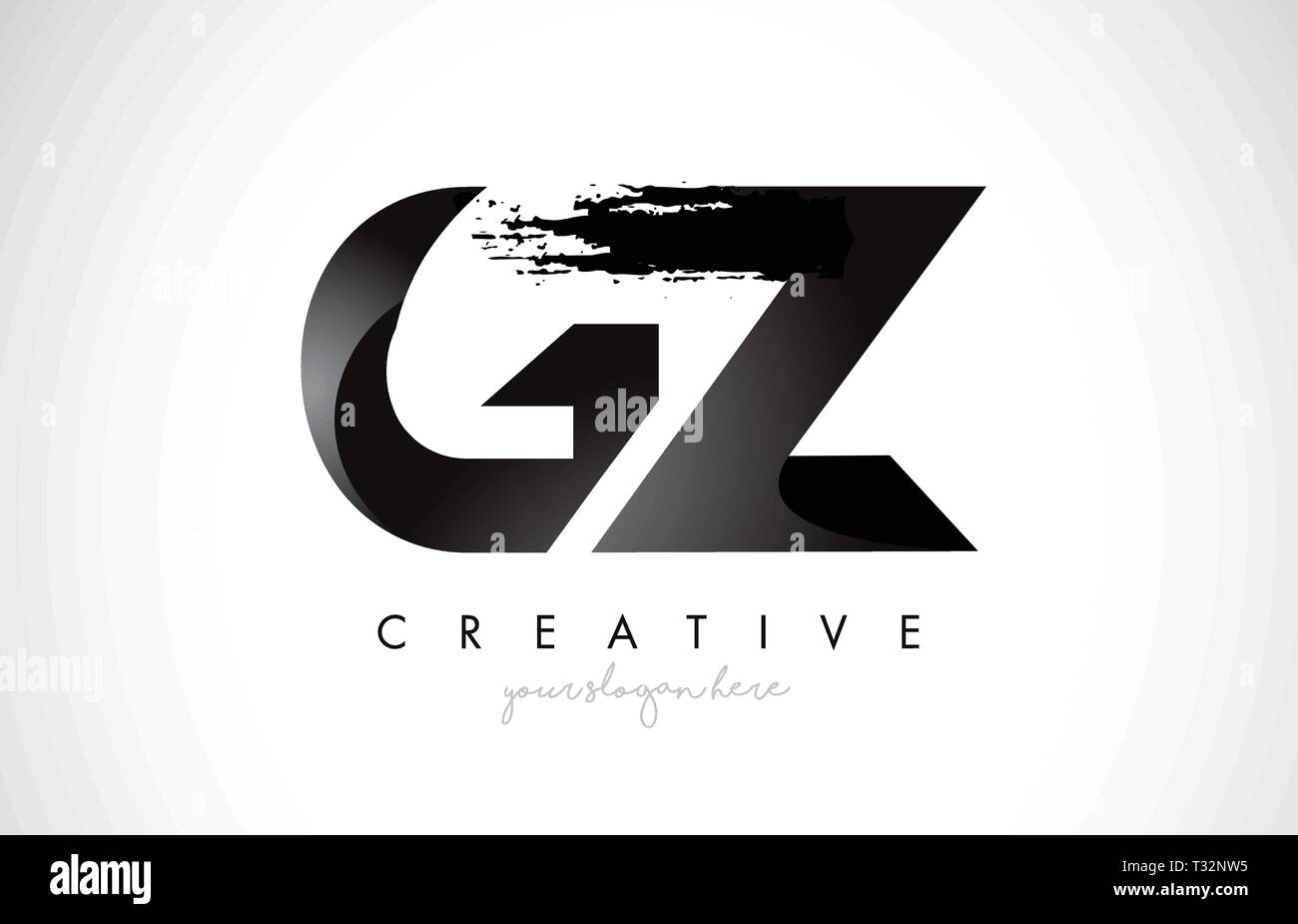 GZ Letter Design with Brush Stroke and Modern 3D Look Vector ...