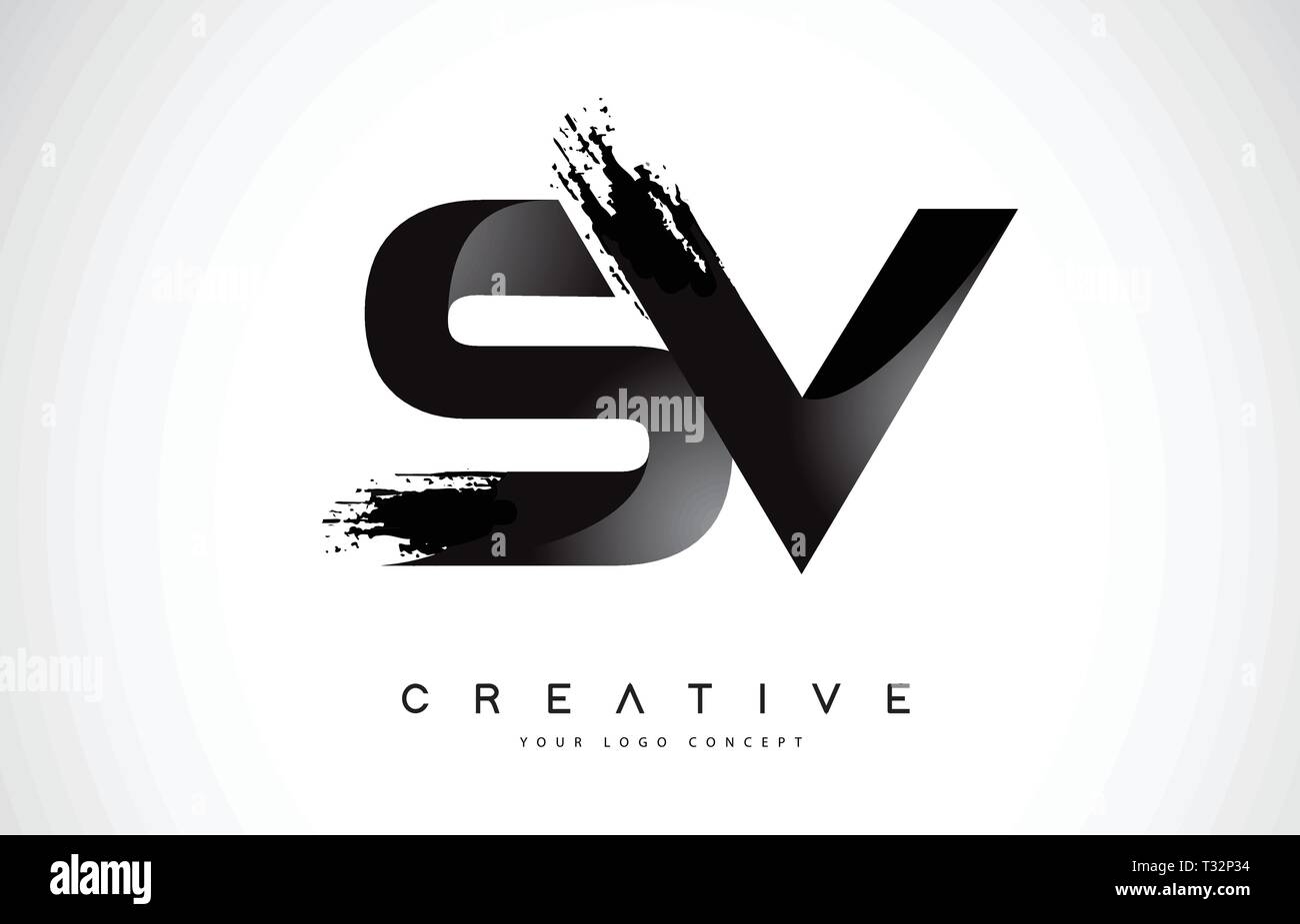 SV Letter Design with Brush Stroke and Modern 3D Look Vector ...
