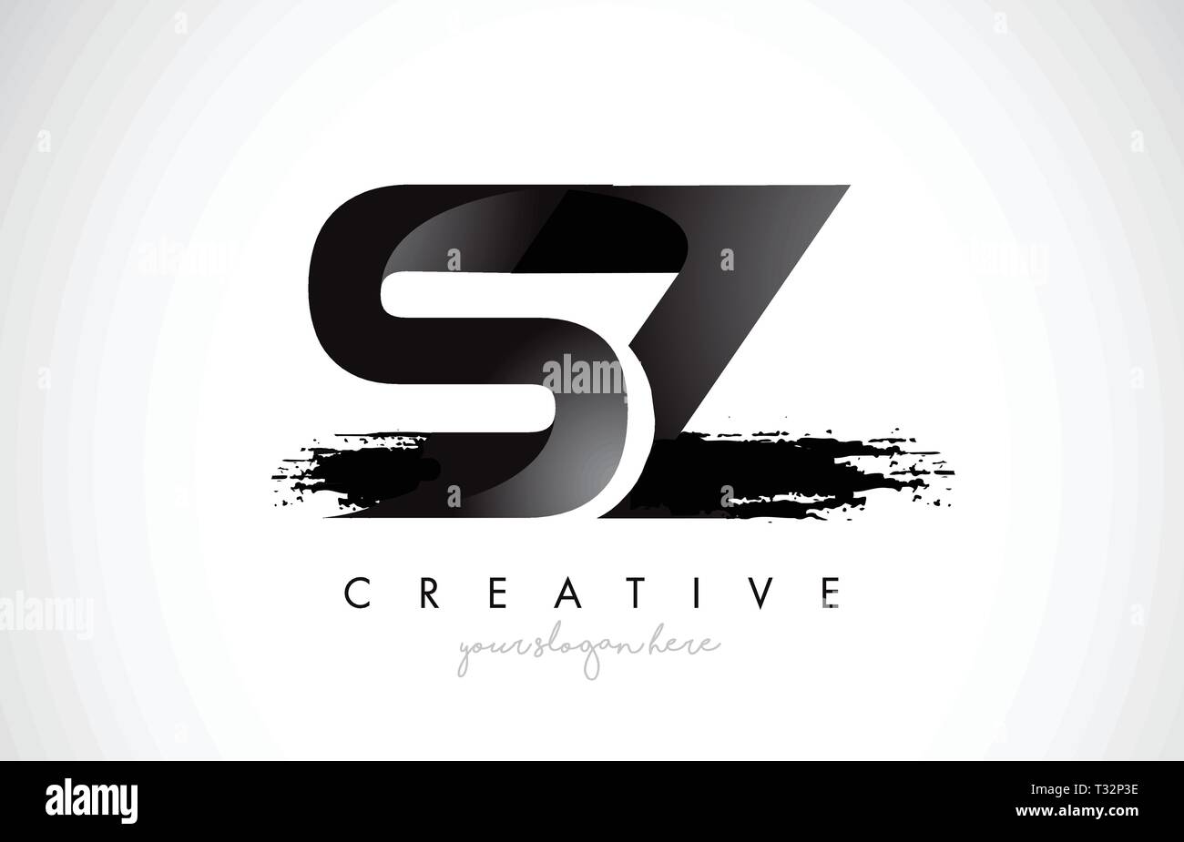 SZ Letter Design with Brush Stroke and Modern 3D Look Vector ...
