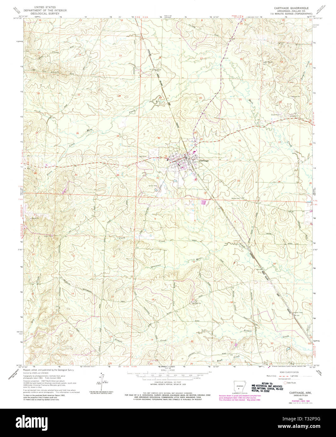 USGS TOPO Map Arkansas AR Carthage 258137 1965 24000 Restoration Stock ...