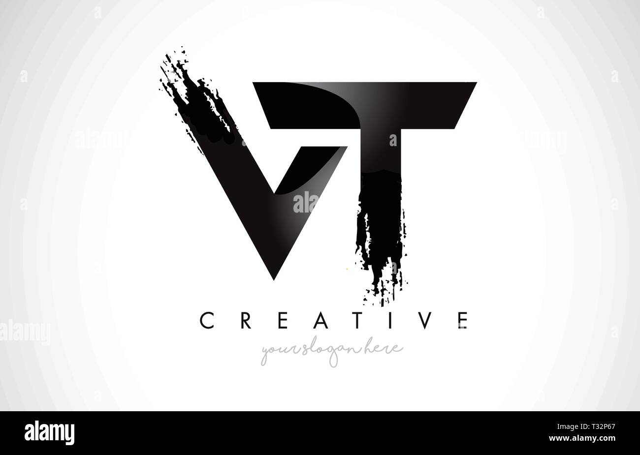 VT Letter Design with Brush Stroke and Modern 3D Look Vector ...