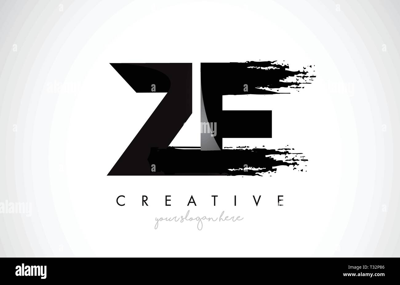 ZE Letter Design with Brush Stroke and Modern 3D Look Vector ...