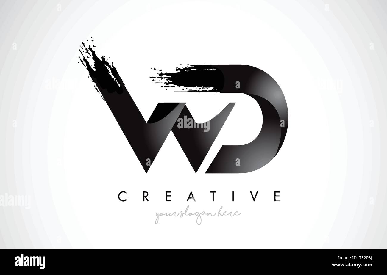 WD Letter Design with Brush Stroke and Modern 3D Look Vector ...