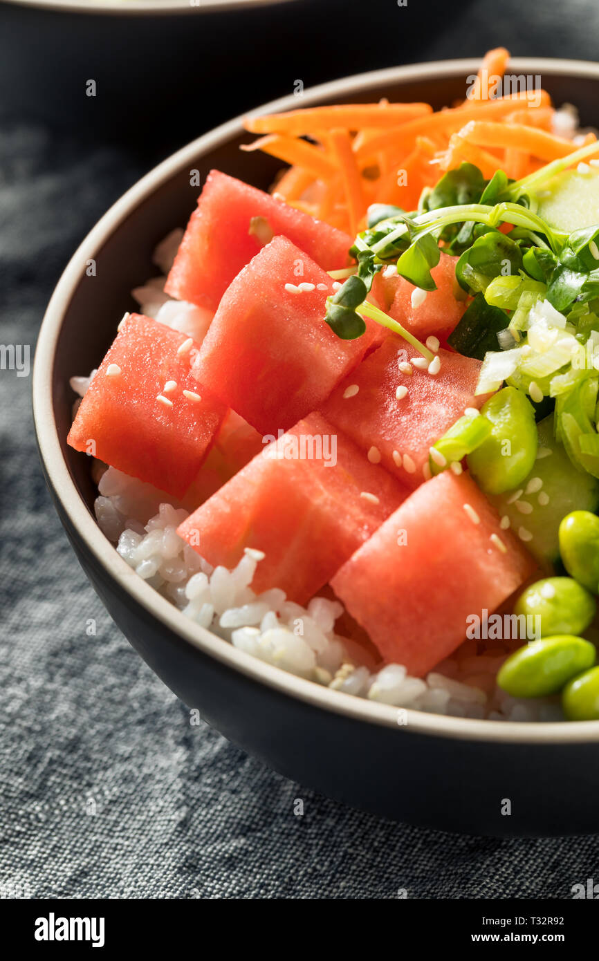 Homemade Vegan Poke Bowl with Rice and Watermelon Stock Photo - Alamy