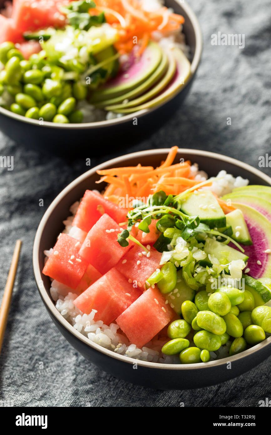 Homemade Vegan Poke Bowl with Rice and Watermelon Stock Photo - Alamy
