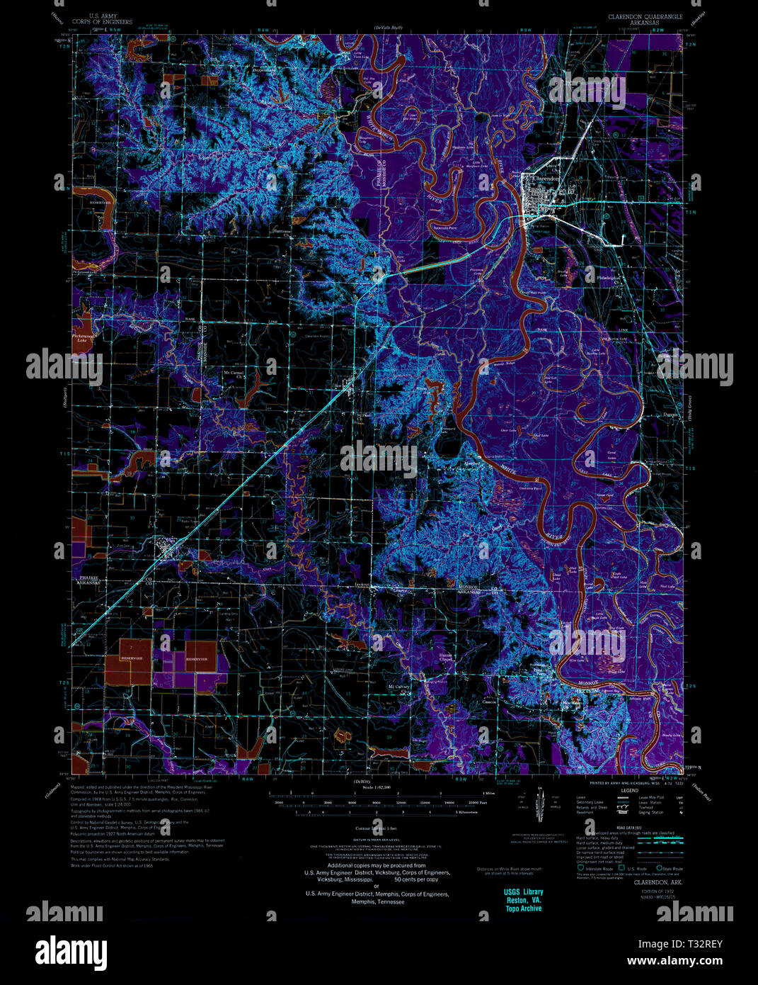 USGS TOPO Map Arkansas AR Clarendon 260013 1972 62500 Inverted ...