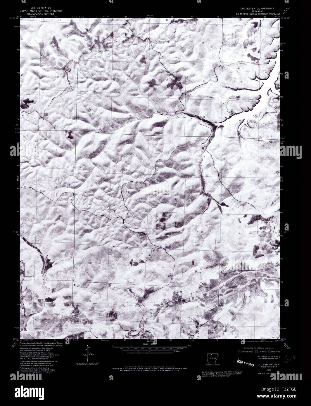 USGS TOPO Map Arkansas AR Cotter SW 258253 1979 24000 Inverted ...