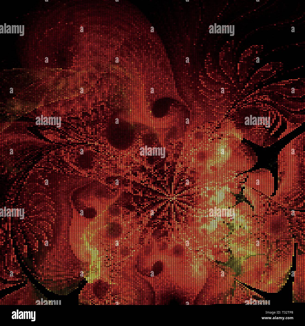 Futuristic flower with red glowing textured petals - vector ...
