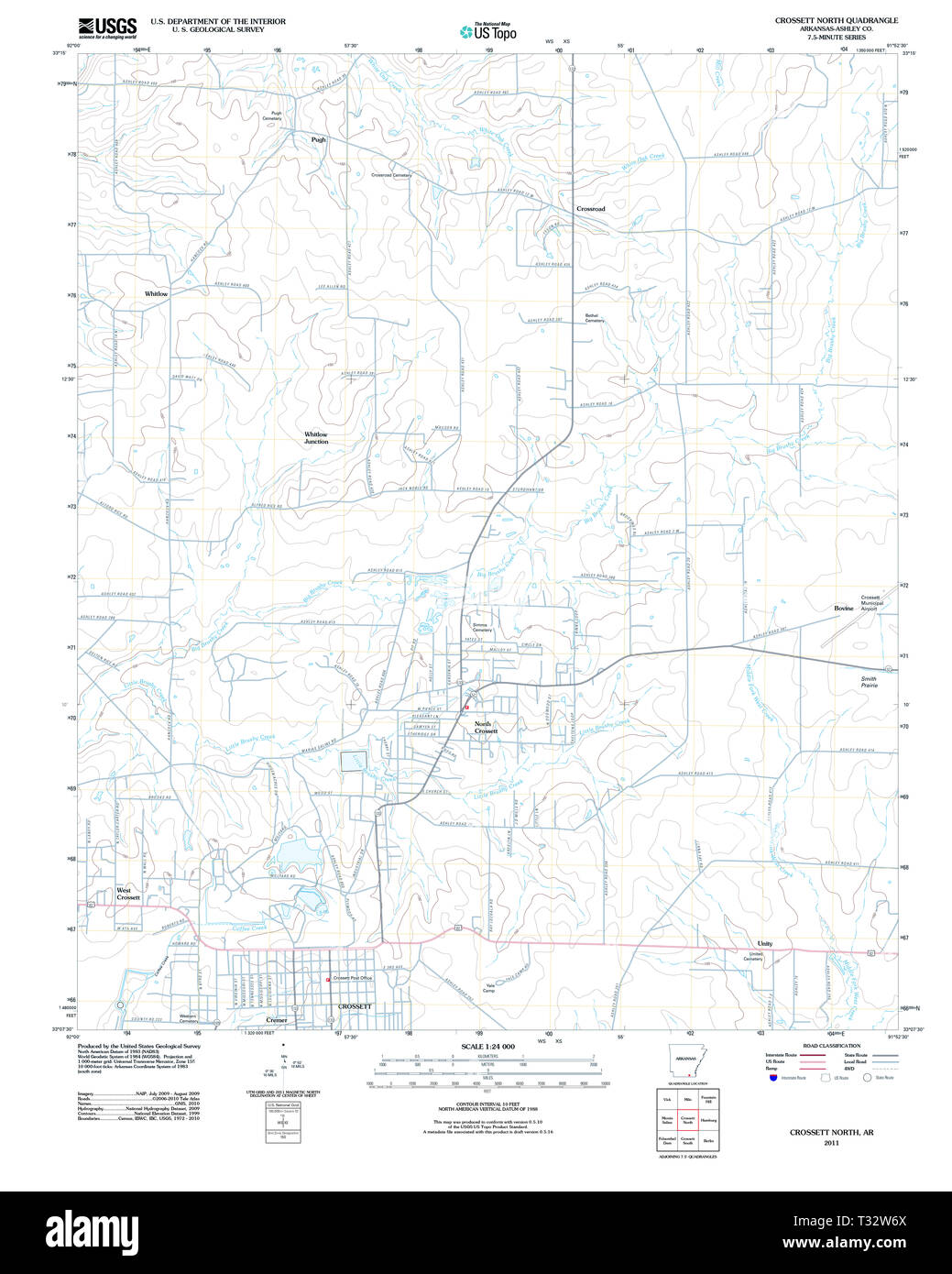 USGS TOPO Map Arkansas AR Crossett North 20110809 TM Restoration Stock ...