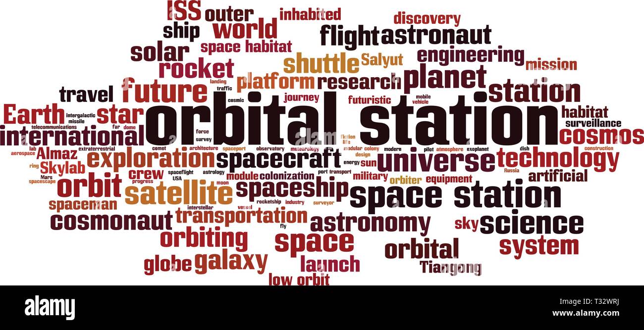 Orbital station word cloud concept. Collage made of words about orbital ...