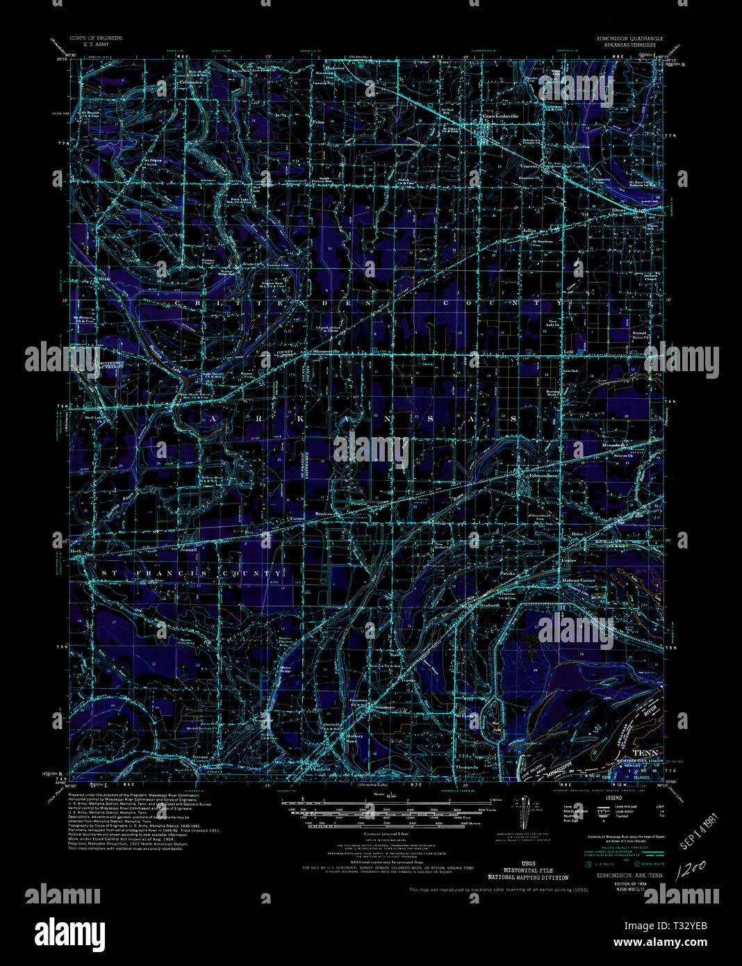 USGS TOPO Map Arkansas AR Edmondson 260040 1954 62500 Inverted ...
