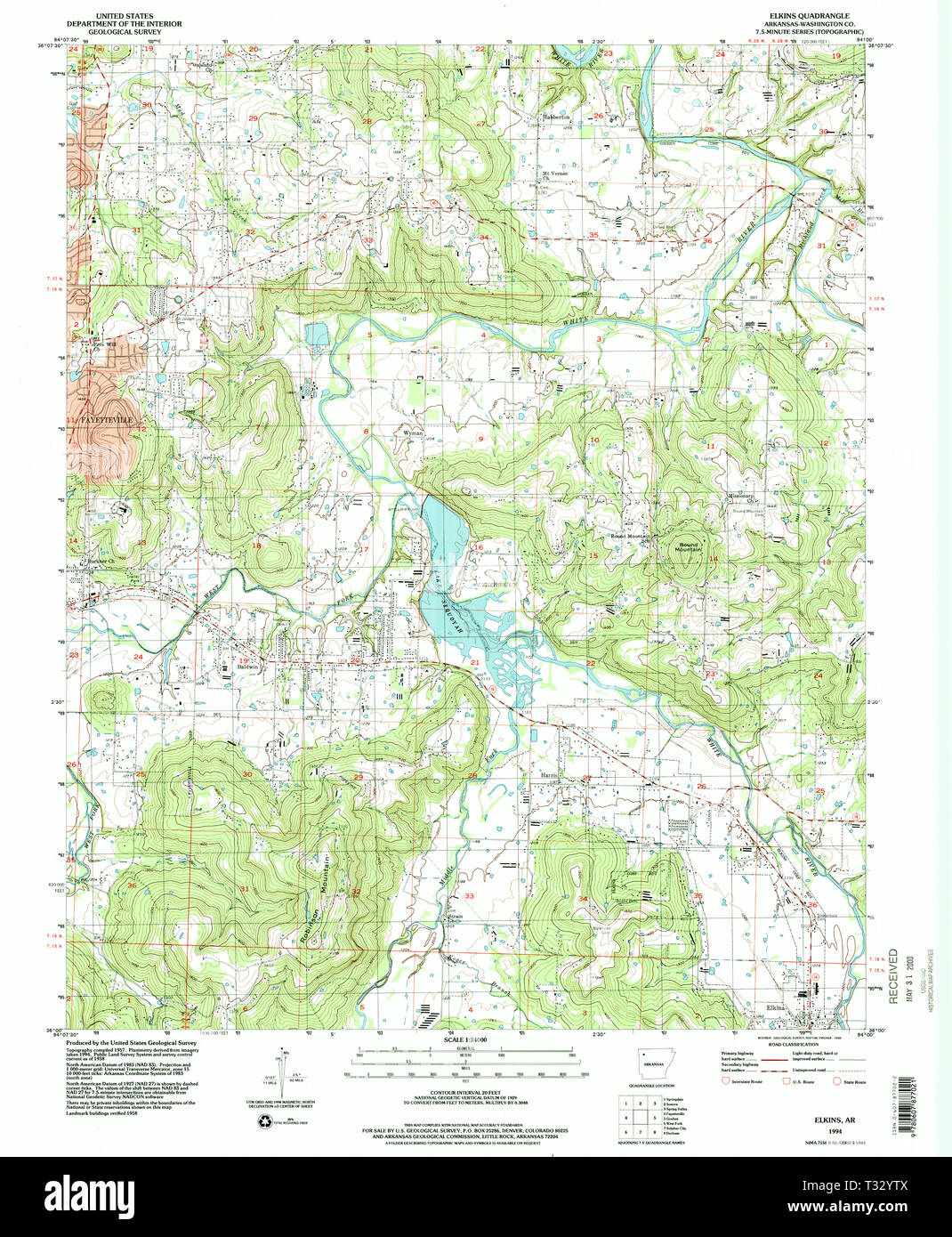 USGS TOPO Map Arkansas AR Elkins 258390 1994 24000 Restoration Stock ...