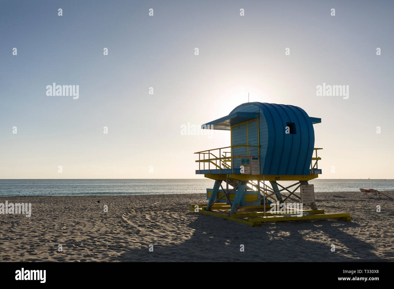 One of the colorful, iconic lifeguard towers, this one at first street ...