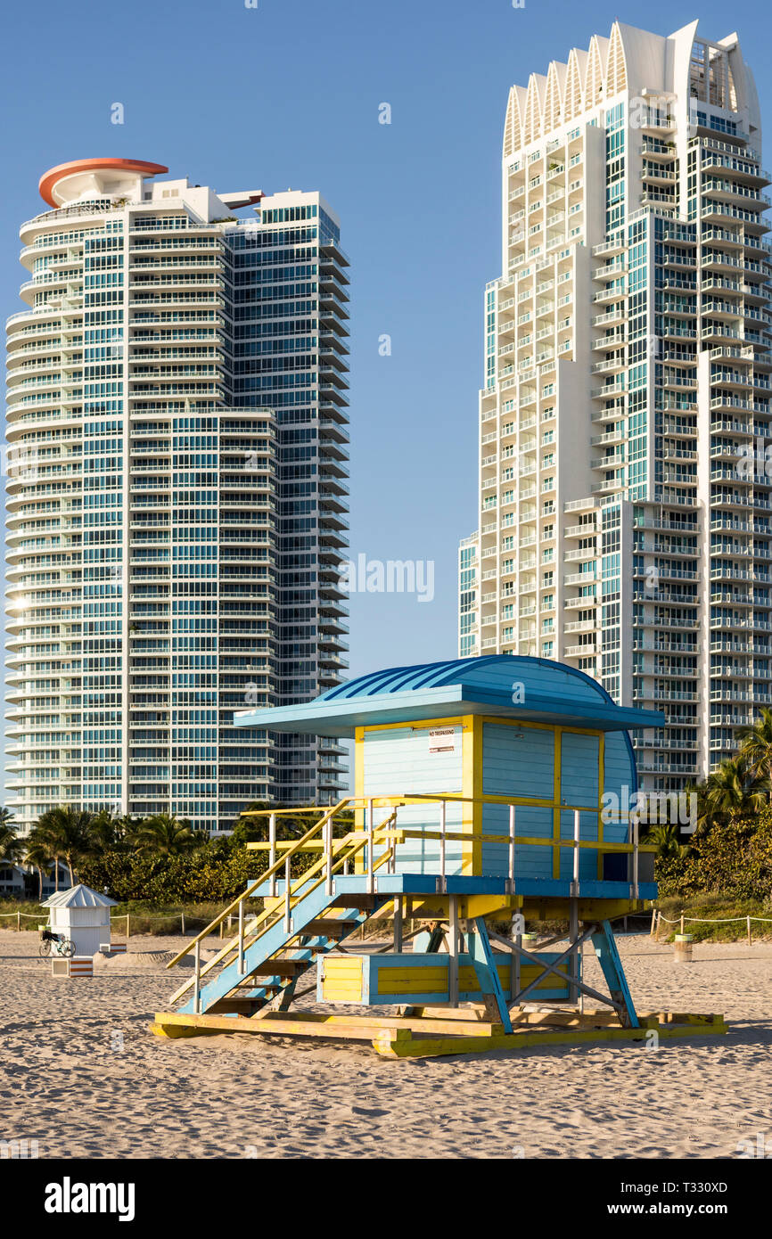 One of the colorful and iconic lifeguard towers, this one at 1st street ...