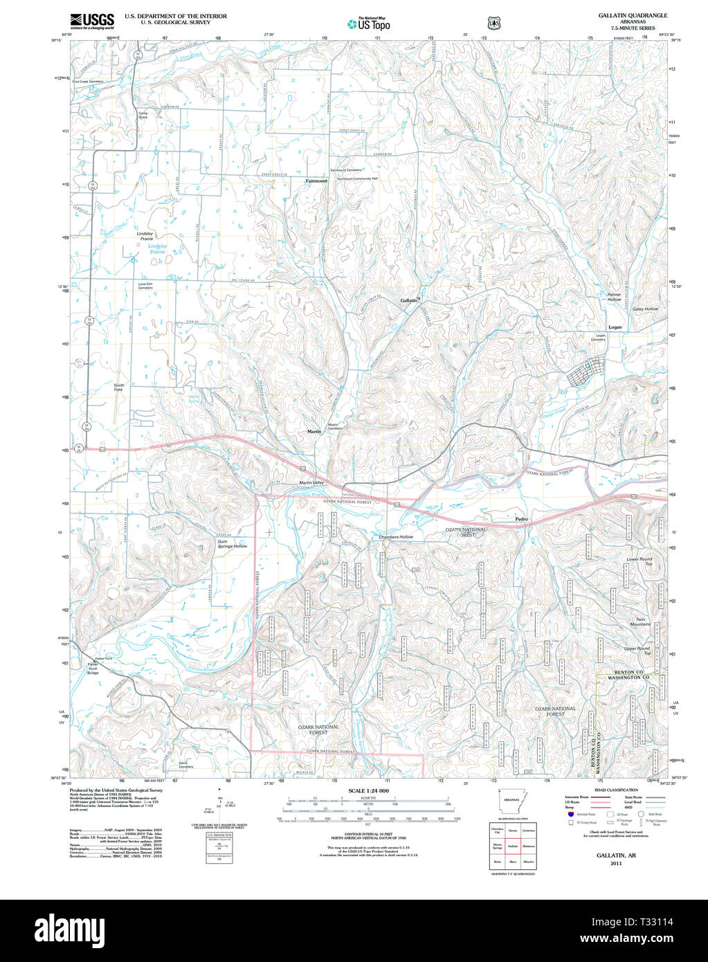 USGS TOPO Map Arkansas AR Gallatin 20110713 TM Restoration Stock Photo ...