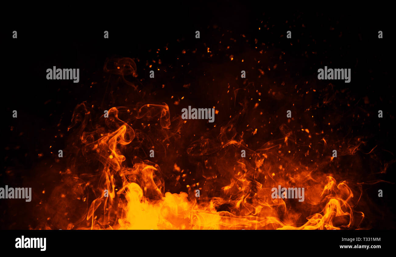 Realistic isolated fire effect for decoration and covering on black ...