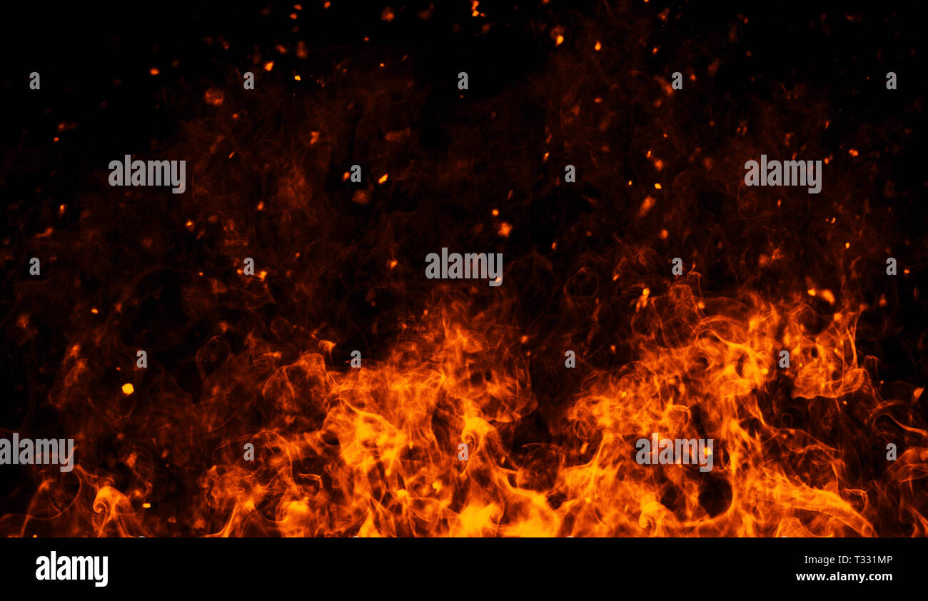 Realistic isolated fire effect for decoration and covering on black ...