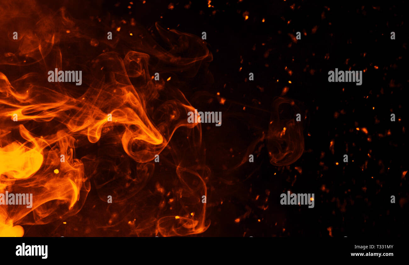 Realistic isolated fire effect for decoration and covering on black ...