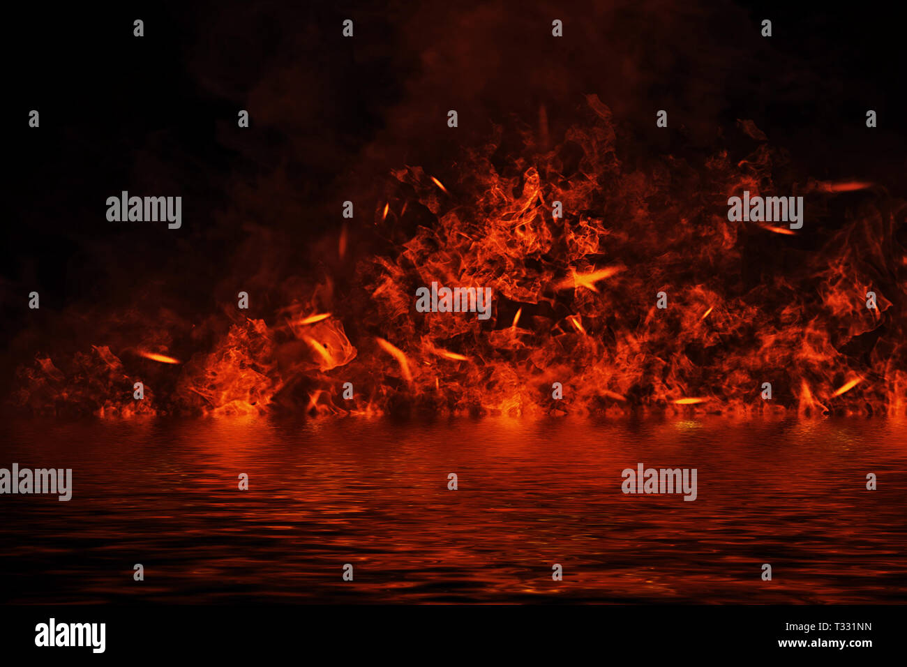 Blaze fire flame texture overlays on isolated background with water ...