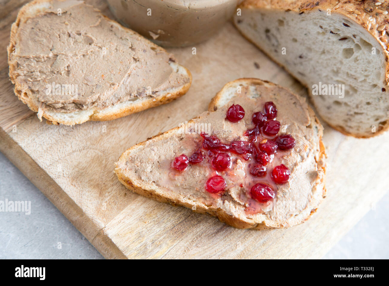 Fresh homemade chicken liver pate (rabbit, goose) with cranberry sauce ...