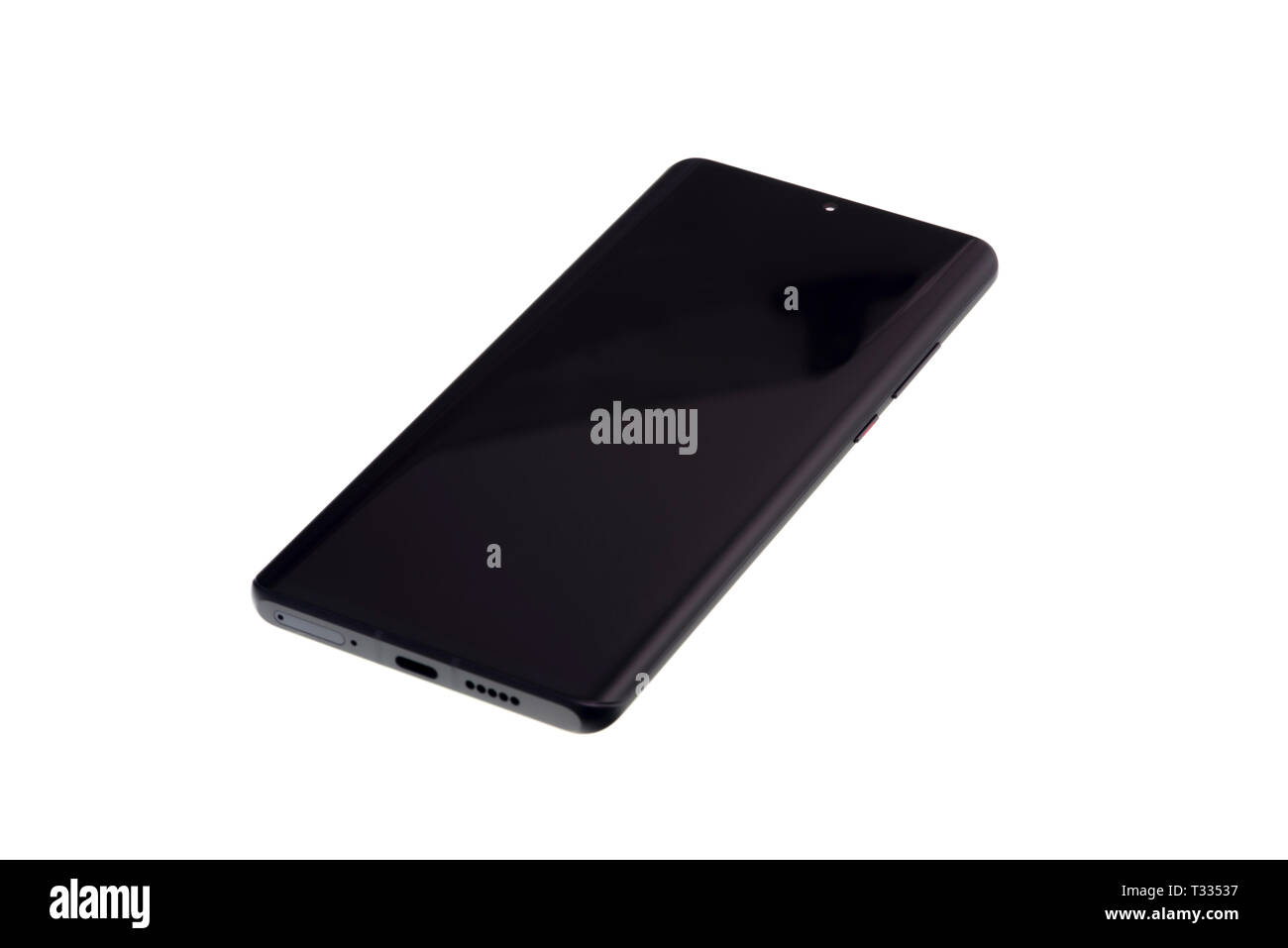 Black mobile phone over a white background, side to side display Stock ...