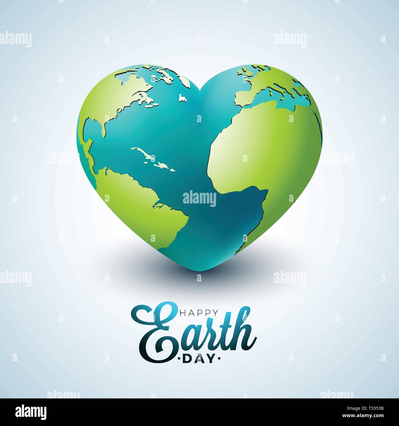 Earth Day illustration with Planet In the Heart. World map background ...