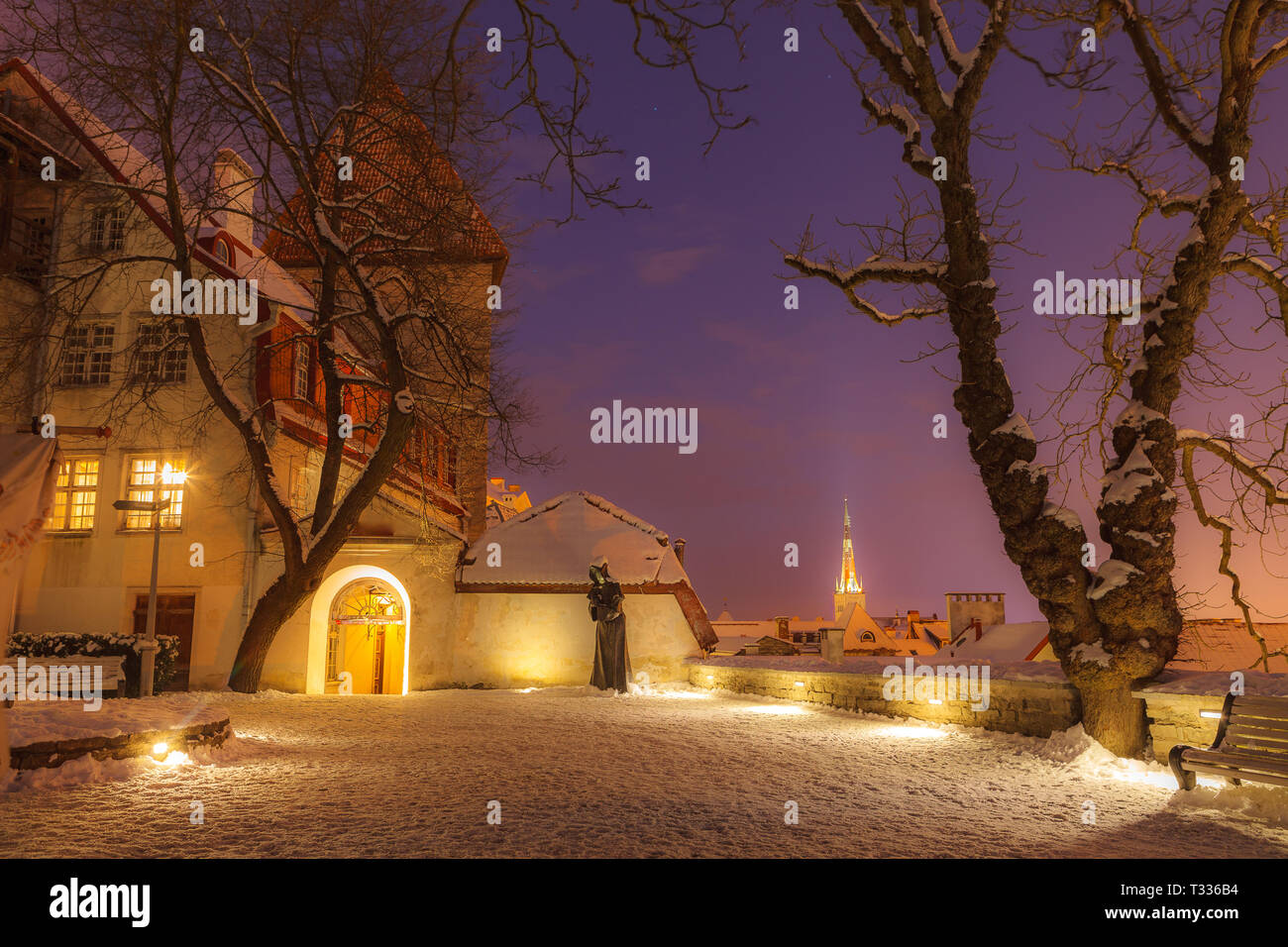 Lights at night old town of Tallinn, Estonia Stock Photo - Alamy