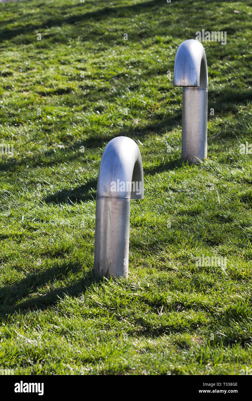 Two metal air pipes functioning for air conditioning of a subway ...