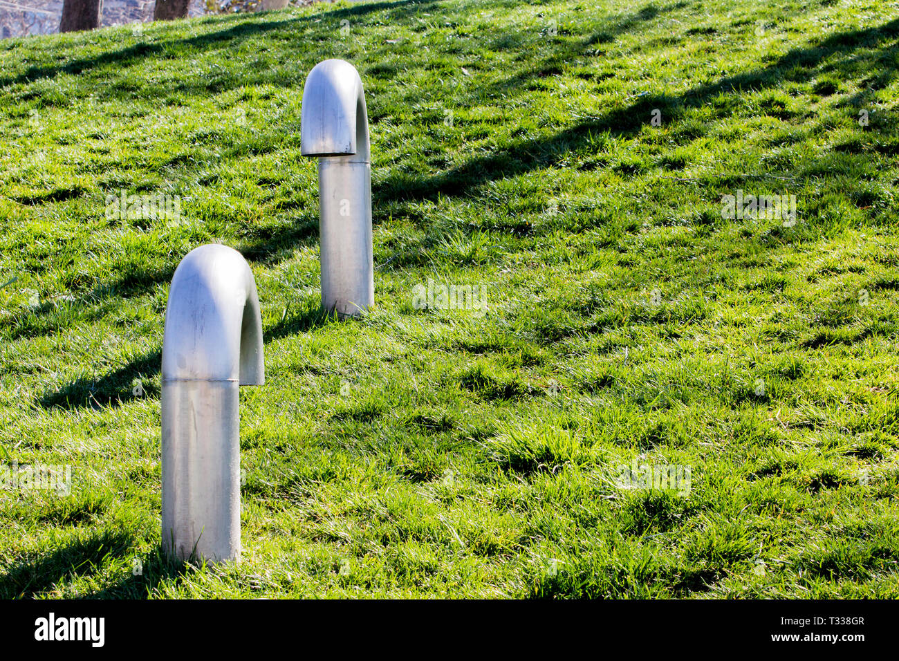 Two metal air pipes functioning for air conditioning of a subway ...