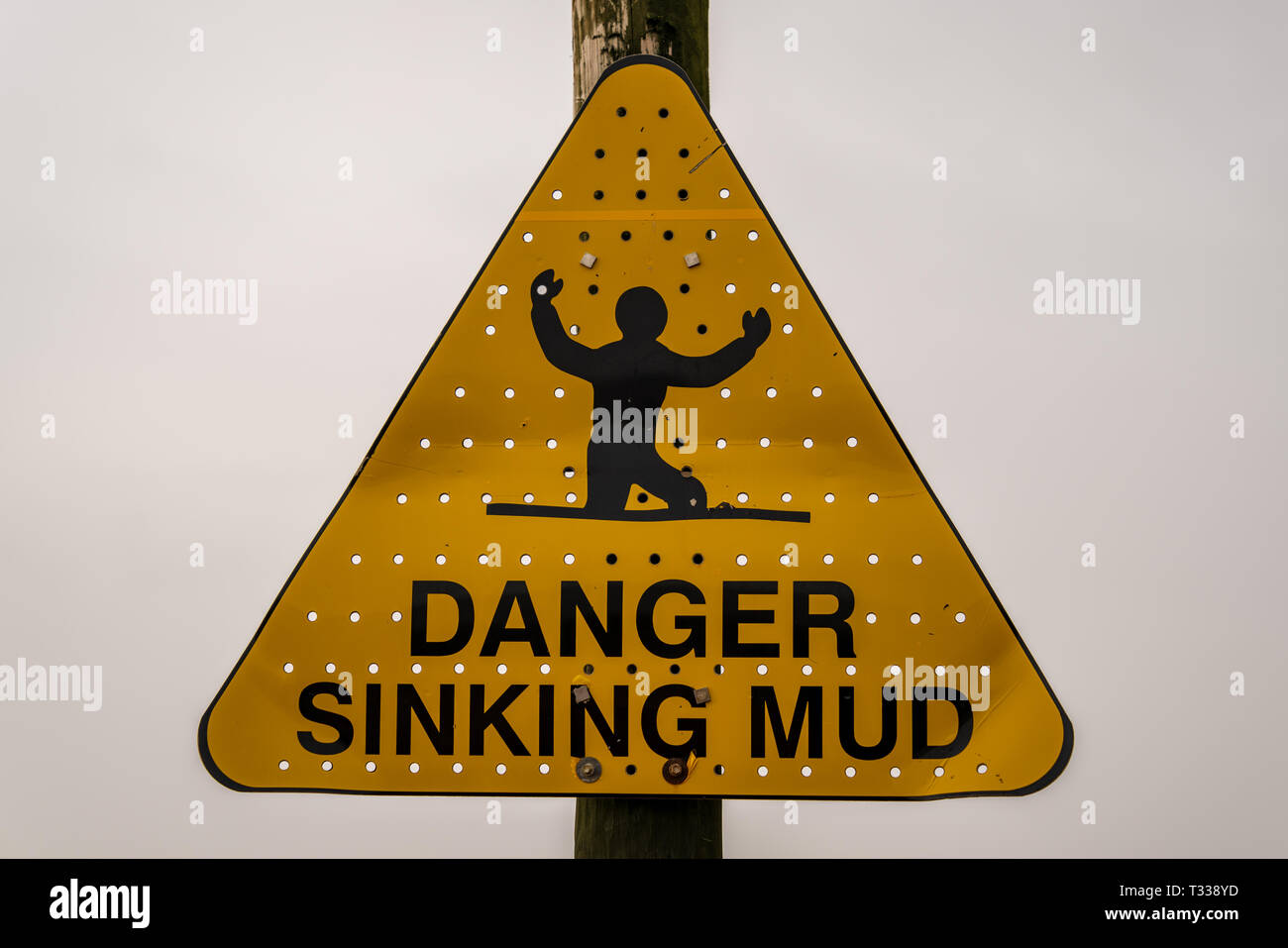 Sign: Danger Sinking Mud, seen on the beach of Weston-super-Mare, North ...