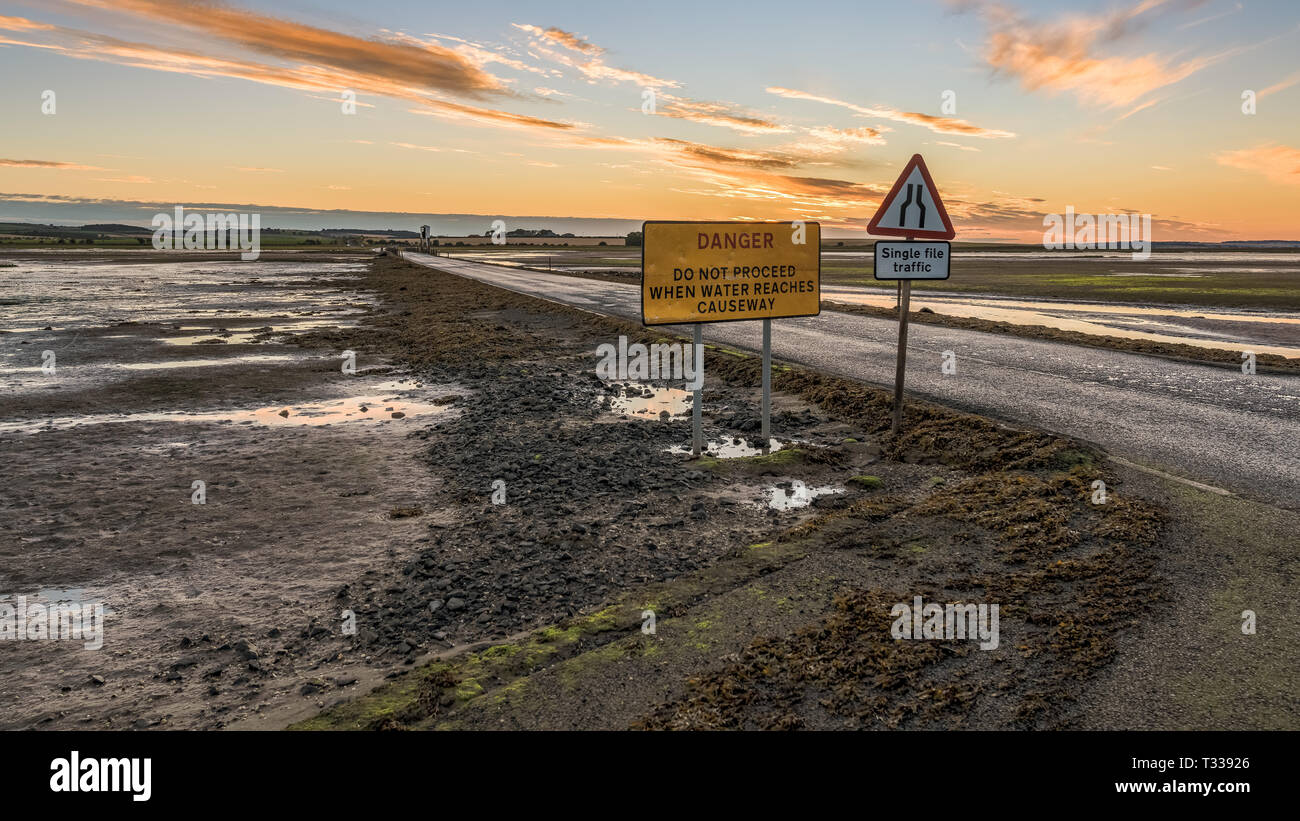 Sign: Single File Traffic, Danger do not proceed when water reaches ...