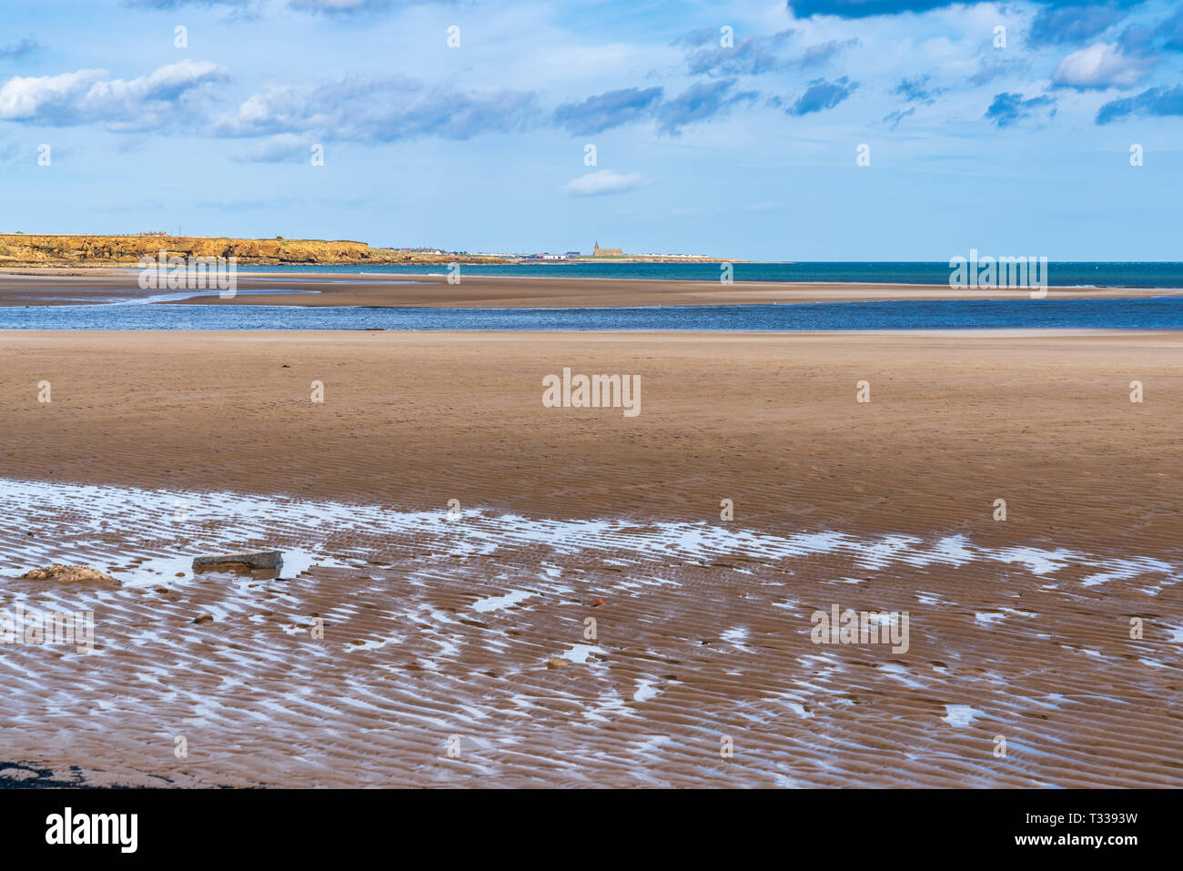 The beach on the North Sea coast in Cambois, Northumberland, England ...
